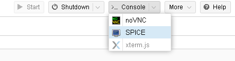 SPICE console selection in Proxmox
